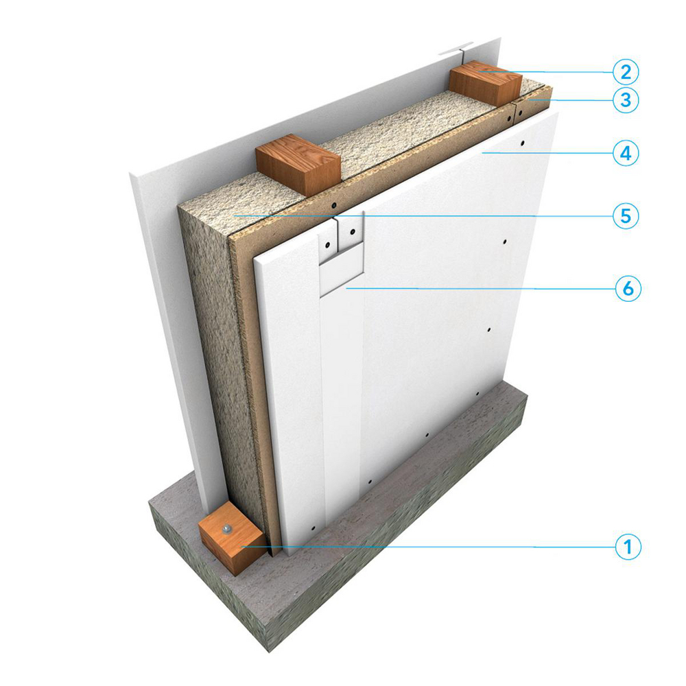 Dragende wand op houten stijlen met cellulose-isolatie - REI 90 - Promat